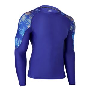 huge sports men's rash guard long sleeves upf 50+ uv sun protection quick drying splice compression swim shirts(tropical style,l)