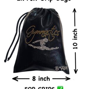 LIL'FOX 8"x10" Drawstring Gymnastics SMALL GRIP BAG 26x20cm | Lightweight Bag for Personal Equipment | Shiny Foil Rhinestones