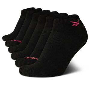 reebok women's athletic socks - performance cushioned low cut socks (6 pack), size 4-10, black logo