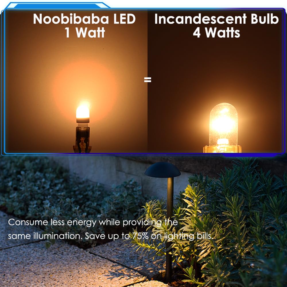 Noobibaba T10 Wedge Base LED Bulb 12V DC 1W, T5 T10 Low Voltage Landscape Light Bulbs, 4 Watts Incandescent Bulb Equivalent, Soft Warm White 2700K 10-Count