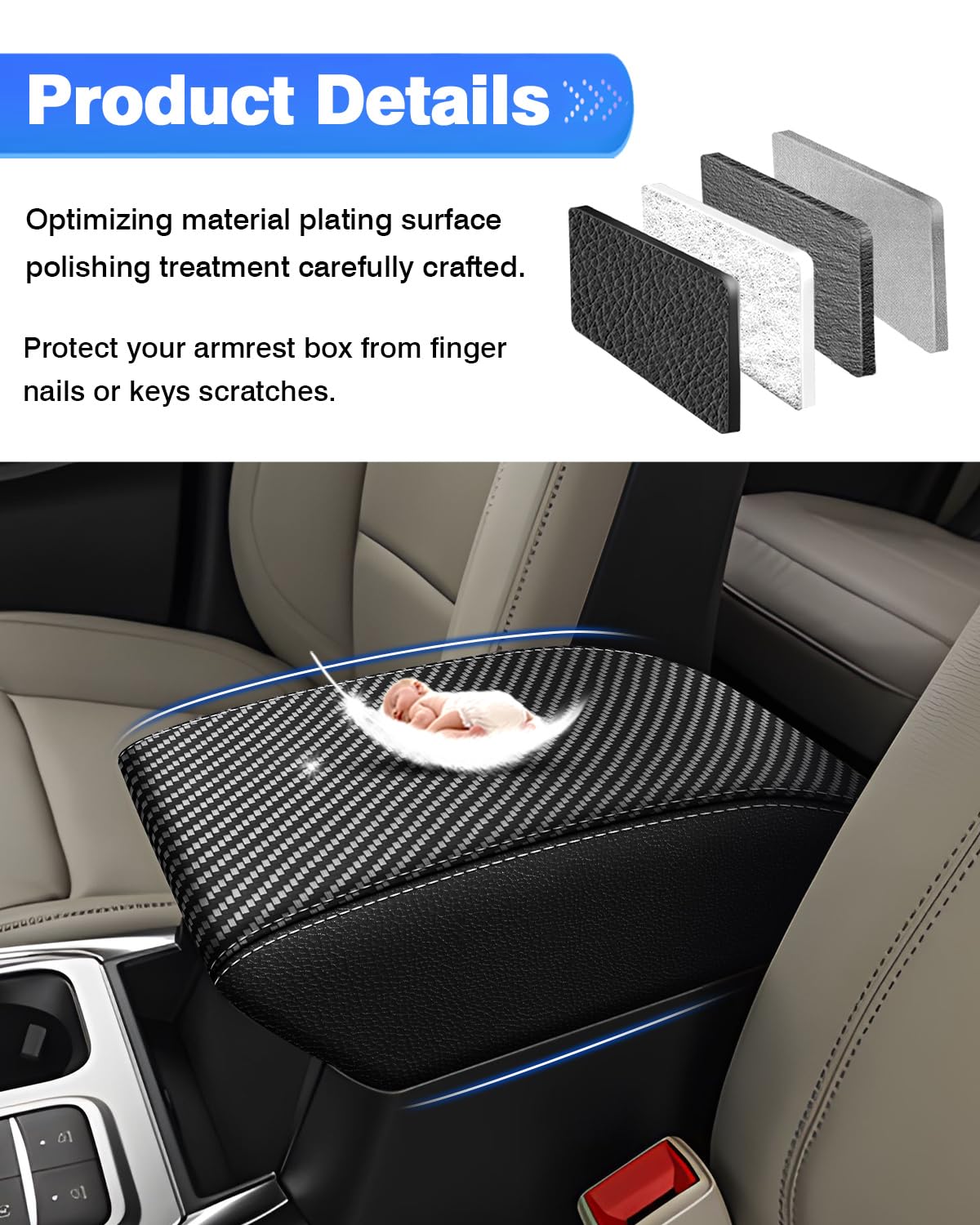 Autorder Center Console Cover for Ford Explorer 2020 2021 2022 2023 2024 Accessories Armrest Cover Carbon Fiber Anti-Scratch Middle Console Pad Leather Armrest Protector