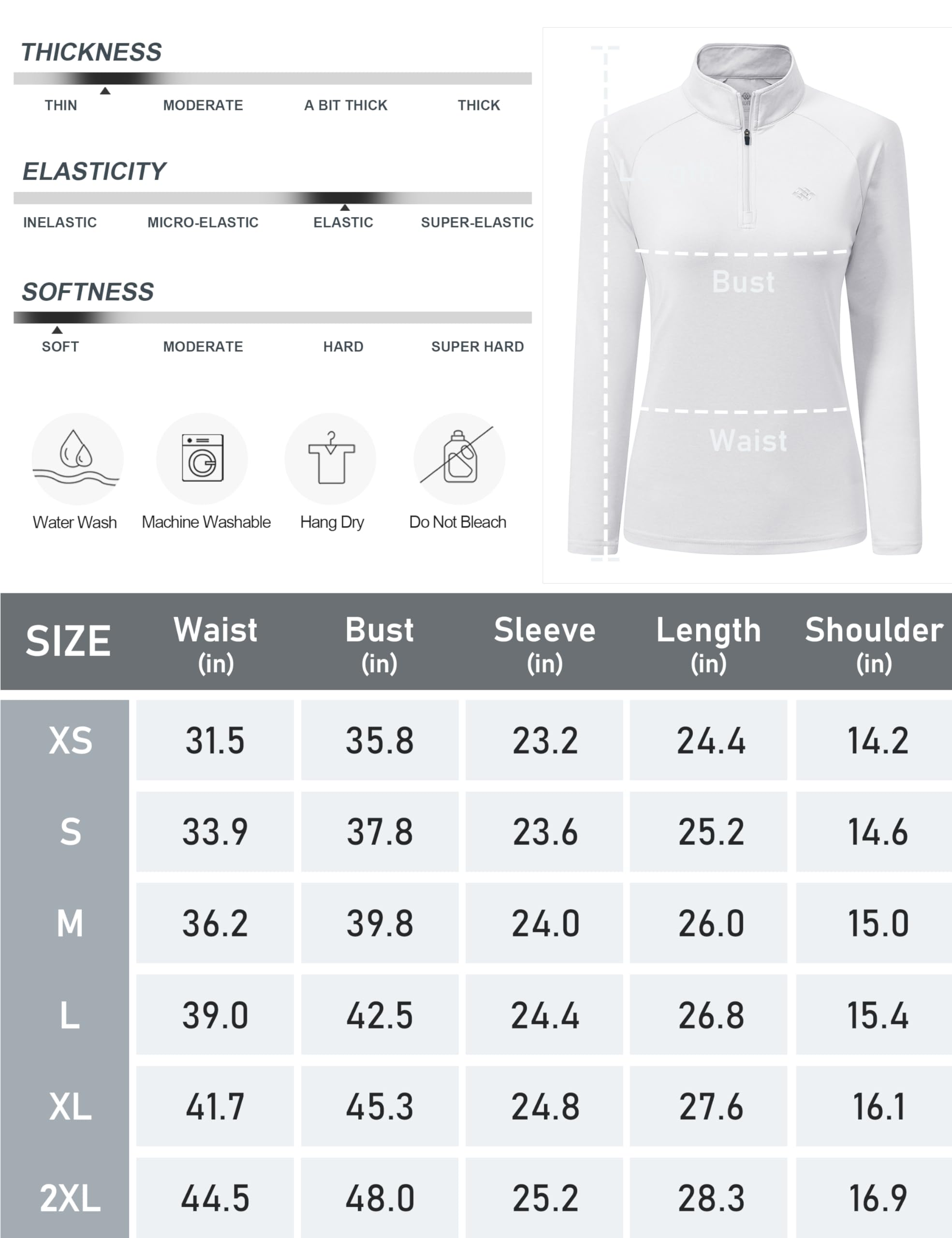 AIRIKE Women's Long Sleeve Shirts Pullover Quarter Zip Collared Sun Protection Workout Tops White S