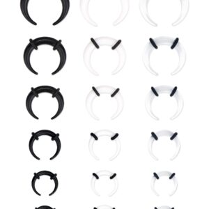 Jstyle 18Pcs 14G-4G Acrylic Pincher Tapers Septum Ring C Shape Buffalo Stretcher Expander with Black O-Rings for Stretching Pierced Nose Ear Cartilage