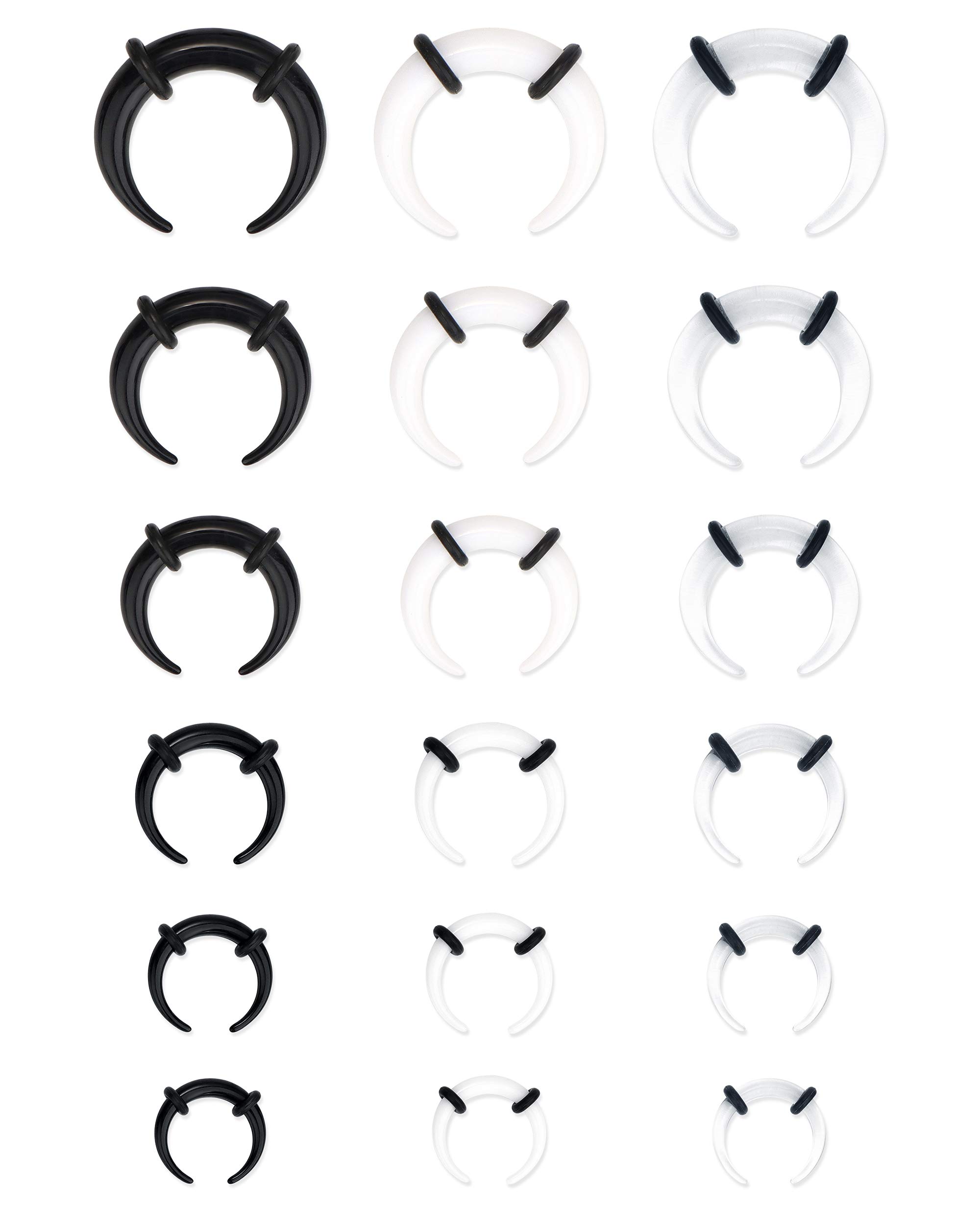 Jstyle 18Pcs 14G-4G Acrylic Pincher Tapers Septum Ring C Shape Buffalo Stretcher Expander with Black O-Rings for Stretching Pierced Nose Ear Cartilage