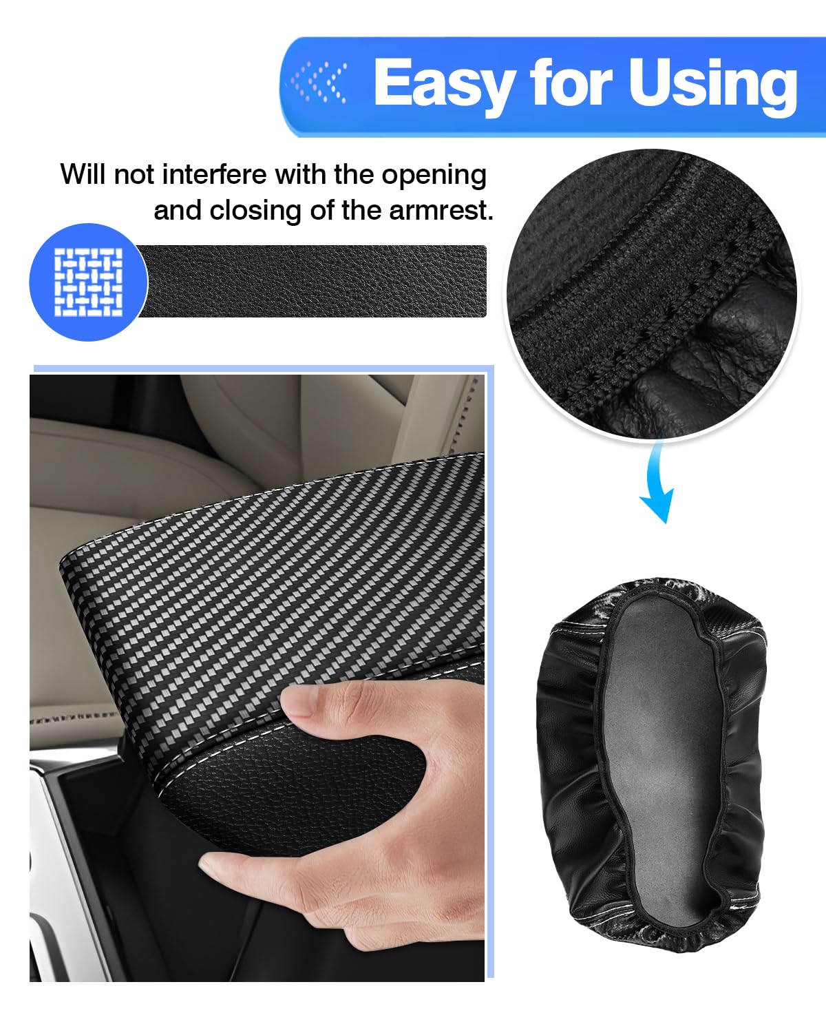 Autorder Center Console Cover for Ford Explorer 2020 2021 2022 2023 2024 Accessories Armrest Cover Carbon Fiber Anti-Scratch Middle Console Pad Leather Armrest Protector