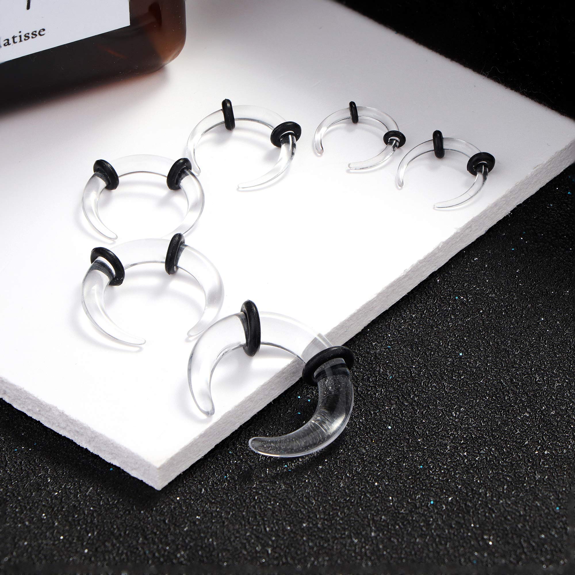 Jstyle 18Pcs 14G-4G Acrylic Pincher Tapers Septum Ring C Shape Buffalo Stretcher Expander with Black O-Rings for Stretching Pierced Nose Ear Cartilage