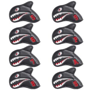 craftsman golf vivid shark embroideried with 3d fin 8pcs (5,6,7,8,9,p,a,s black iron headcover set with large red no.