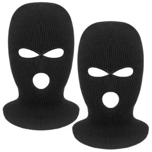 tmflexe 2 pack 3-hole full face mask cover ski mask winter balaclava cap knitted face cover for winter outdoor sports (black)