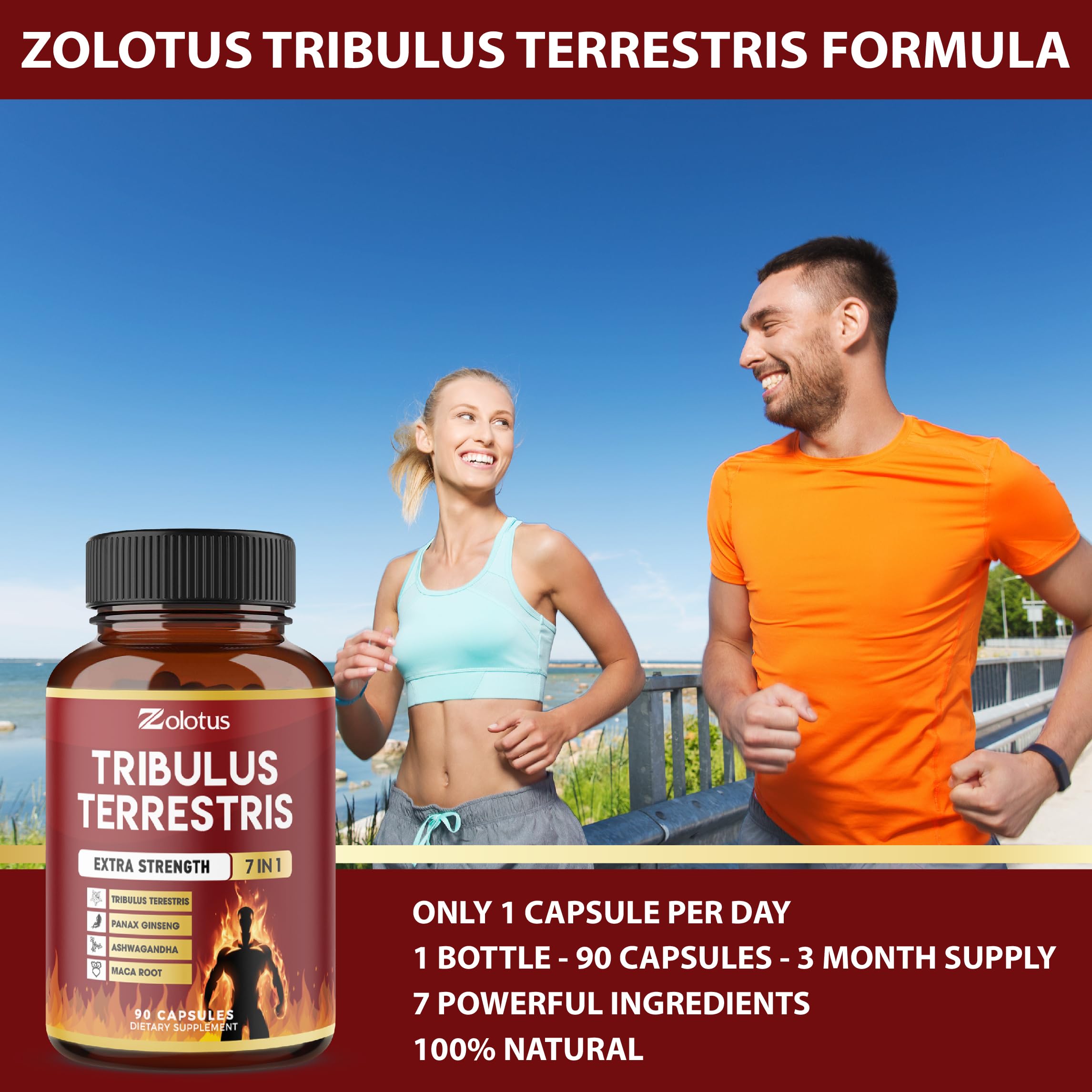 Zolotus Tribulus Terrestris, 8650mg Per Capsule, High Potency with Ashwagndha, Panax Ginseng, Saw Palmetto, Maca, Shilajit. Boost Energy, Mood, Stamina & Performance, for Men & Women, 3 Months Supply.