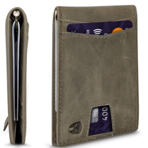 Bryker Hyde RFID Blocking Slim Minimalist ID Inside Front Pocket Wallet, Money Clip, 9 Slots, Leather (Dark Gray)