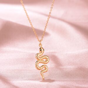 MEVECCO Dainty Gold Snake Necklace for Women 18k Gold Plated Serpent Snake Charm Necklace Cubic Zircon Snake Pendent Chunky Gold Snake Simple Minimalist Delicate Handmade Boho Jewelry For Her