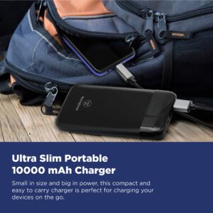 Westinghouse Ultra Slim Portable 10000 mAh Charger - Fast Charging and Compact Battery Pack with LED Lighting - Dual USB Output Charger Compatible with iPhone, Samsung Galaxy, and More