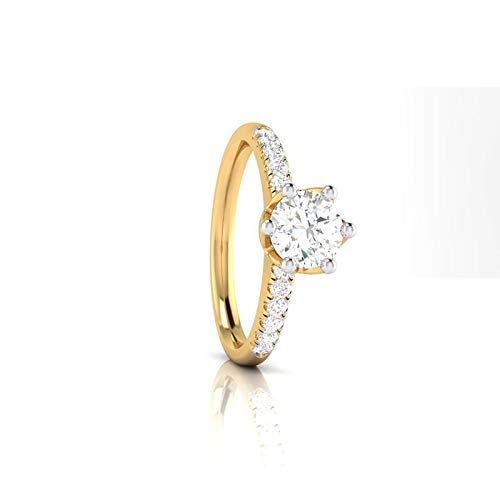 VVS Certified Solitaire Ring with 0.15 Ct Round Natural & 0.39 Ct Center Round Moissanite Diamond in 14k White/Yellow/Rose Gold Engagement Ring for Women | Ceremony Ring for Her (IJ-SI, G-VS2)