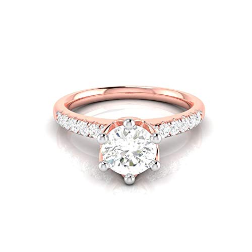 VVS Certified Solitaire Ring with 0.15 Ct Round Natural & 0.39 Ct Center Round Moissanite Diamond in 18k White/Yellow/Rose Gold Engagement Ring for Women | Ceremony Ring for Her (IJ-SI, G-VS2)