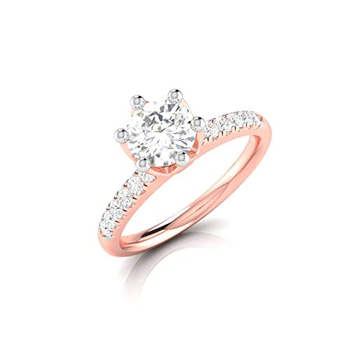 VVS Certified Solitaire Ring with 0.15 Ct Round Natural & 0.39 Ct Center Round Moissanite Diamond in 18k White/Yellow/Rose Gold Engagement Ring for Women | Ceremony Ring for Her (IJ-SI, G-VS2)