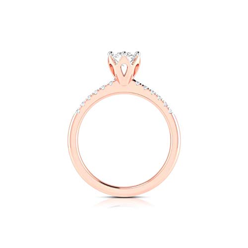 VVS Certified Solitaire Ring with 0.15 Ct Round Natural & 0.39 Ct Center Round Moissanite Diamond in 18k White/Yellow/Rose Gold Engagement Ring for Women | Ceremony Ring for Her (IJ-SI, G-VS2)