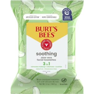 burt's bees facial cleansing towelette wipes for sensitive skin with cotton extract, 90 count (30 count each) [3 pack] (package may vary)