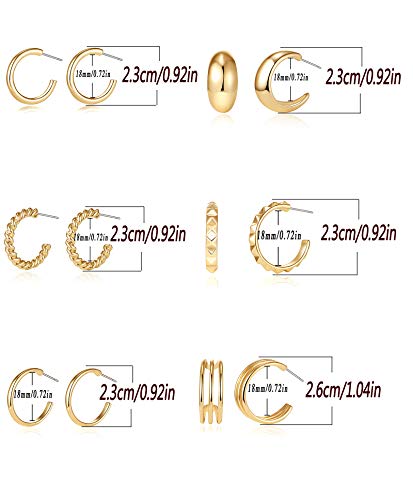 6 Pairs Small Gold Hoop Earrings for Women Pack - Small Hoop Earrings Set - Womens Earrings -Gold Earrings for Women - Thick Gold Earring Set-Chunky Hoops - Wide Hoop Earrings for Teen Girls