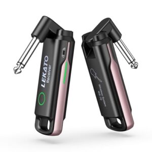 lekato wireless guitar system uhf audio wireless guitar transmitter and receiver rechargeable wireless guitar transmitter receiver with 70 channels for guitar bass electric instruments (pink)