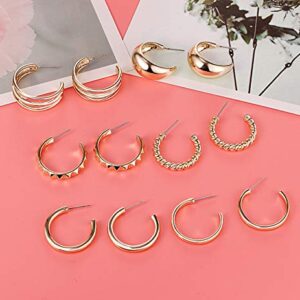 6 Pairs Small Gold Hoop Earrings for Women Pack - Small Hoop Earrings Set - Womens Earrings -Gold Earrings for Women - Thick Gold Earring Set-Chunky Hoops - Wide Hoop Earrings for Teen Girls