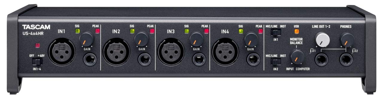 Tascam US-4x4HR 4 Mic 4IN/4OUT High Resolution Versatile USB Audio Interface for Recording, Streaming, Podcasting, Songwriting