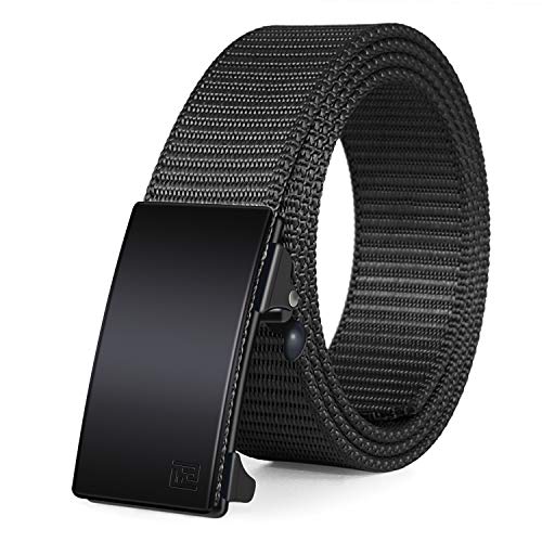 FAIRWIN Men's Ratchet Web Belt,1.25 inch Nylon Web Automatic Slide Buckle Belt - No Holes and Invisible Belt Tail Web Belt for Men (Black, 28-34)