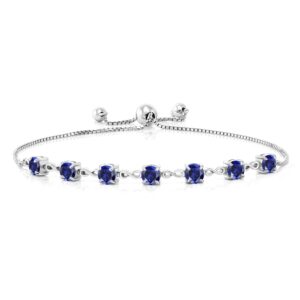 gem stone king 2.45 cttw blue created sapphire tennis bracelet for women in 925 sterling silver | round 4.5mm | fully adjustable up to 9 inch