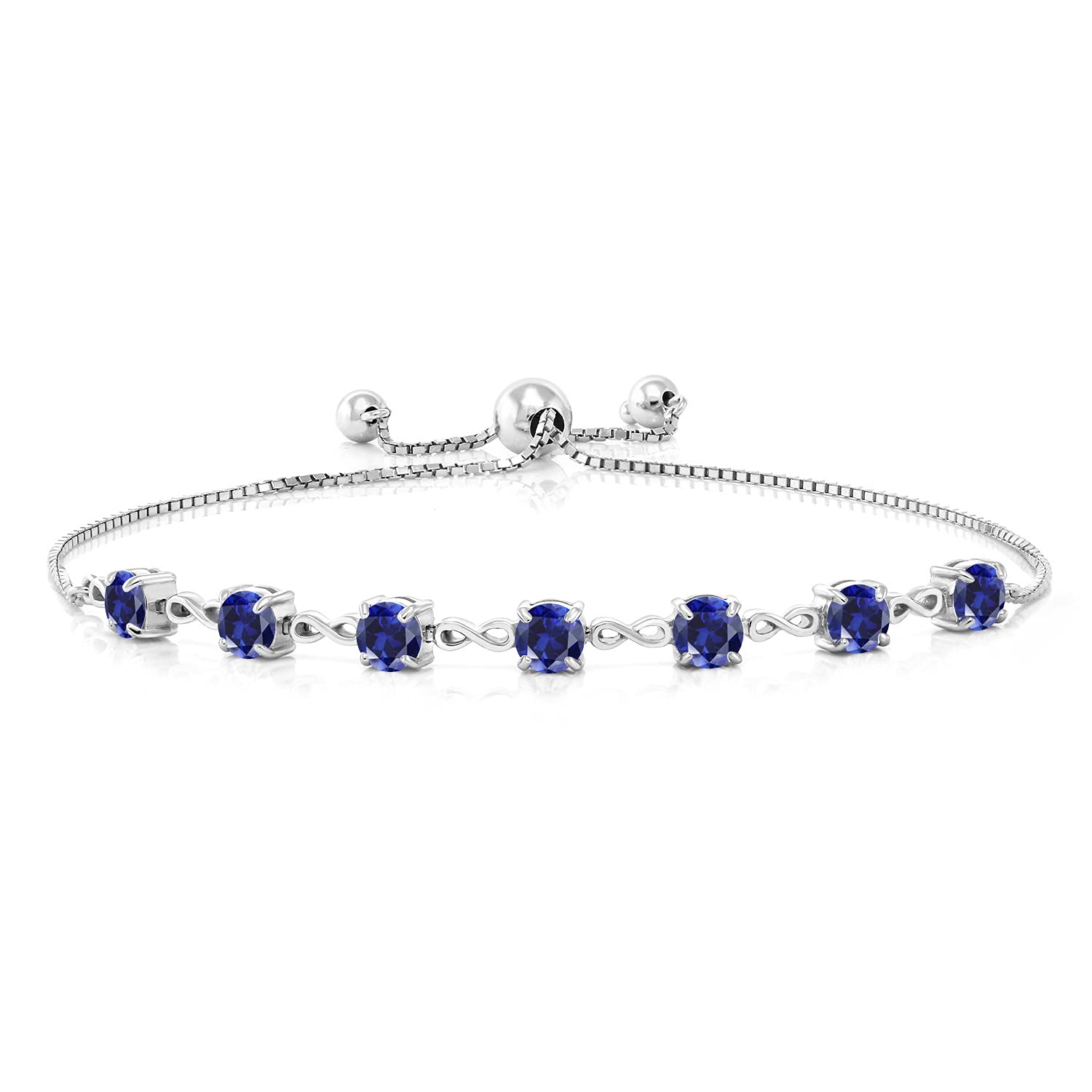 Gem Stone King 2.45 Cttw Blue Created Sapphire Tennis Bracelet For Women In 925 Sterling Silver | Round 4.5MM | Fully Adjustable Up to 9 Inch