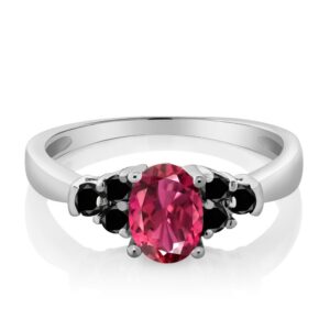 Gem Stone King 925 Sterling Silver Oval Pink Tourmaline and Black Diamond Ring For Women (0.70 Cttw, Available In Size 5, 6, 7, 8, 9)