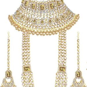 Aheli Ethnic Indian Indian Traditional Bollywood Faux Kundan Dulhan Heavy Bridal Jewelry Set with Choker Earrings Maang Tikka Hathphool for Women Girls