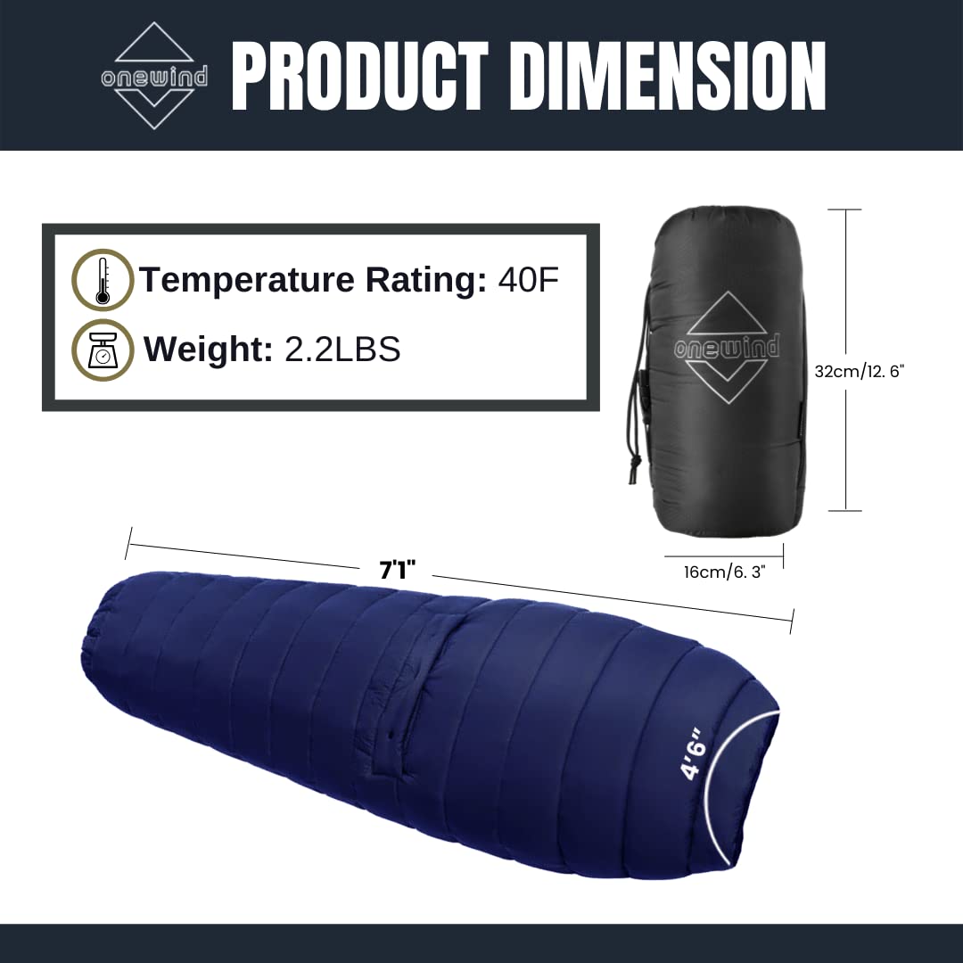 onewind Topquilt, Warm Topquilt Poncho Sleeping Bag Dupont Sorona Over Quilt with Footbox Lightweight and Portable for Camping, Backpacking, Hiking, Navy Blue