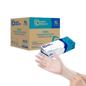 safe health vinyl exam disposable gloves, latex free, powder free, clear, case of 900, xl, 3.5 mil, medical grade, nursing, office, kitchen, pet care, cleaning, housework