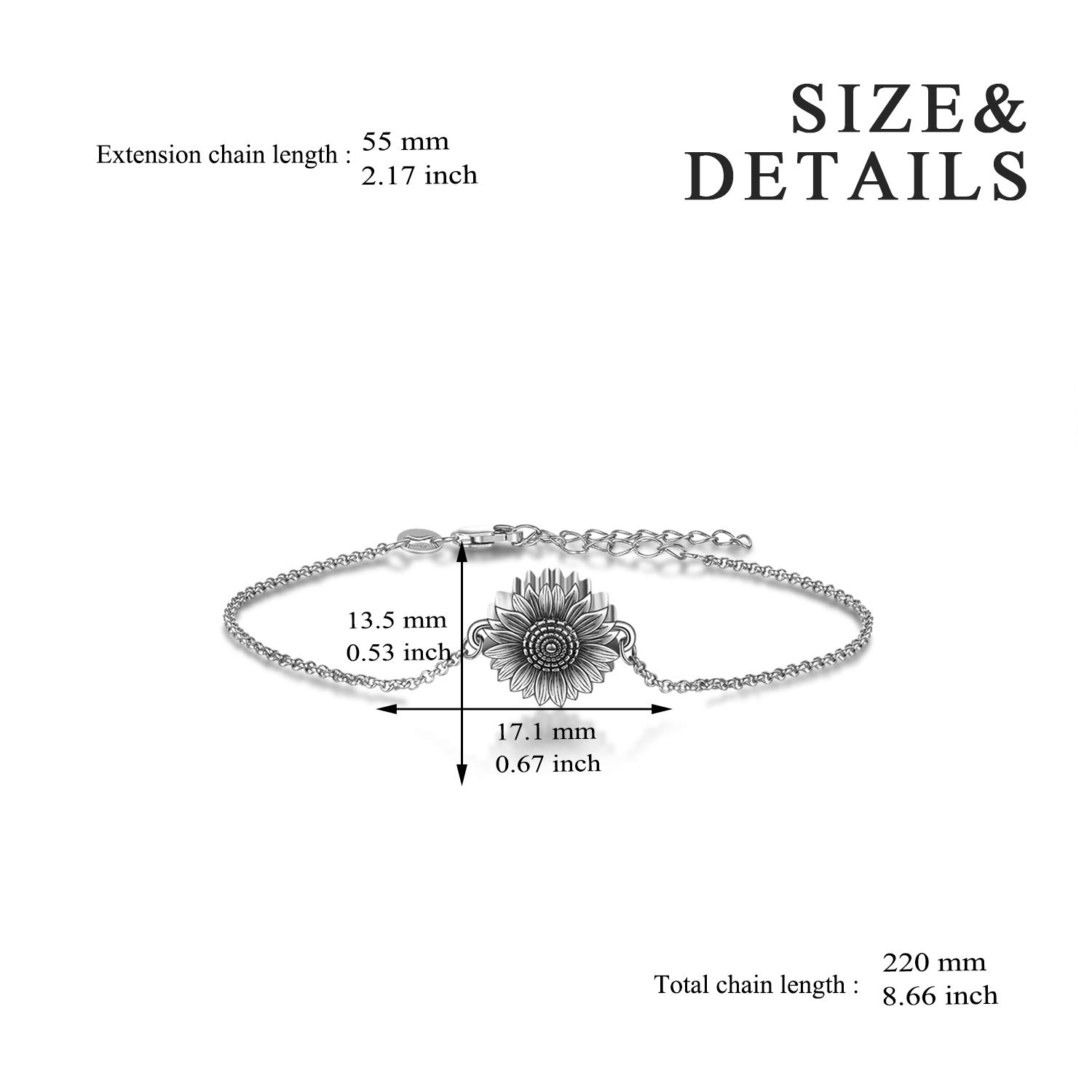 ONEFINITY Sunflower Urn Bracelet for Ashes 925 Sterling Silver Sunflower Cremation Keepsake Pendant Locket Bracelet for Women Mom