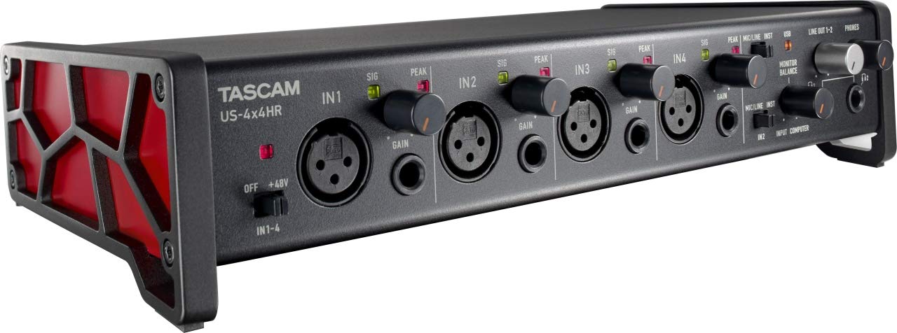 Tascam US-4x4HR 4 Mic 4IN/4OUT High Resolution Versatile USB Audio Interface for Recording, Streaming, Podcasting, Songwriting