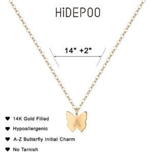 Hidepoo Initial Butterfly Necklaces for Women - 14K Gold Filled Initial Letter A Butterfly Necklace Tiny Initial Name Letter Butterfly Choker Necklaces for Women Jewelry Gifts for Women Gifts(A)