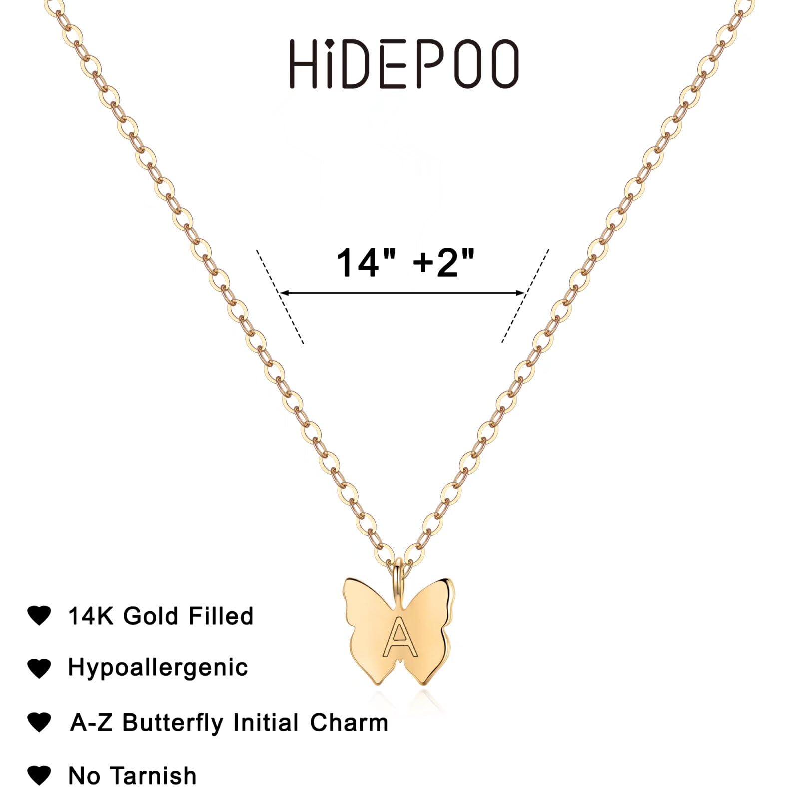 Hidepoo Initial Butterfly Necklaces for Women - 14K Gold Filled Initial Letter A Butterfly Necklace Tiny Initial Name Letter Butterfly Choker Necklaces for Women Jewelry Gifts for Women Gifts(A)