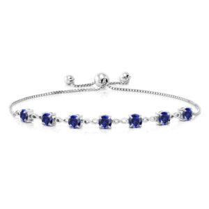 Gem Stone King 2.45 Cttw Blue Created Sapphire Tennis Bracelet For Women In 925 Sterling Silver | Round 4.5MM | Fully Adjustable Up to 9 Inch