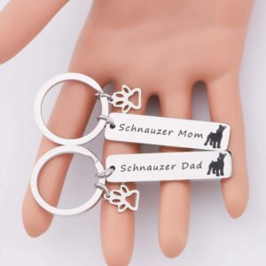 BEKECH Schnauzer Mom Schnauzer Dad Jewelry Gifts Schnauzer Mom Schnauzer Dad Dog Paw Charm Keychain Set Gift for Schnauzer Pet Lovers (silver)