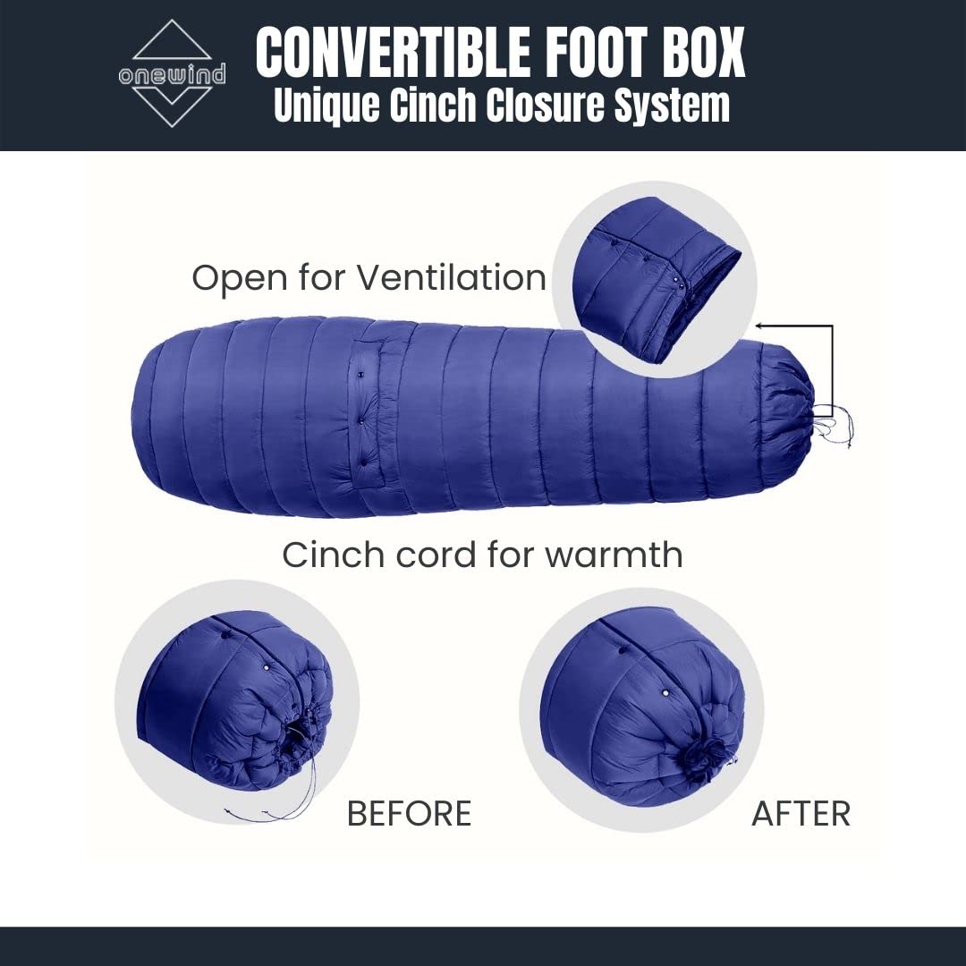 onewind Topquilt, Warm Topquilt Poncho Sleeping Bag Dupont Sorona Over Quilt with Footbox Lightweight and Portable for Camping, Backpacking, Hiking, Navy Blue