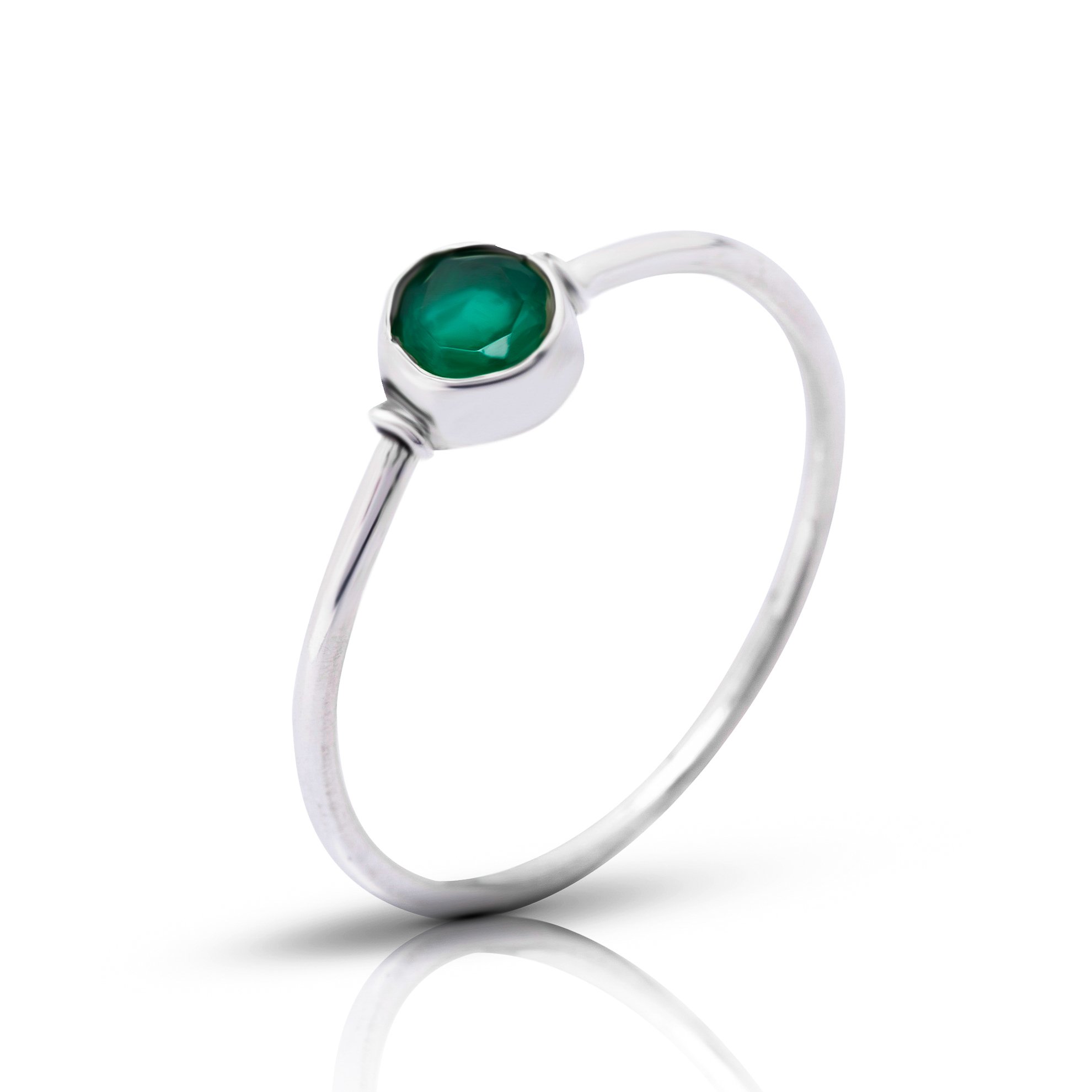 Koral Jewelry Created Emerald Round Stone Delicate Ring 925 Sterling Silver Vintage Tribal Gipsy Boho Look (10)