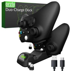 orzly xbox series x|s controller charger twin docking station usb type-c controller stand for xbox series x|s, playstation 5, stadia & nintendo switch