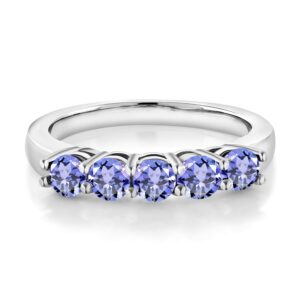 gem stone king 925 sterling silver blue tanzanite 5-stone wedding anniversary band ring for women (0.90 cttw, gemstone december birthstone, available in size 5, 6, 7, 8, 9)