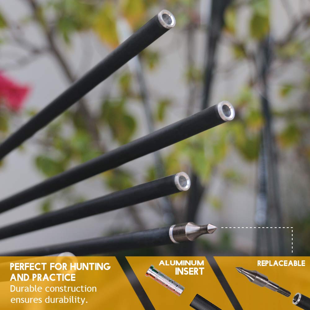 E-ROCK Carbon Archery Arrows, 30 inch 7.8mm Spine 500 with Removable Tips, Hunting and Target Practice Arrows for Compound Bow and Recurve Bow,12 Pcs