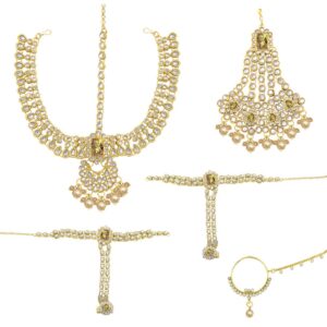 Aheli Ethnic Indian Indian Traditional Bollywood Faux Kundan Dulhan Heavy Bridal Jewelry Set with Choker Earrings Maang Tikka Hathphool for Women Girls