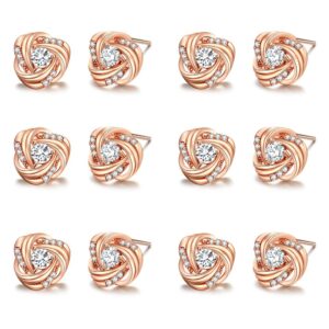 dhqh bridesmaids gift set of 6/4 stud earrings rose gold knot bridesmaid earring for women i couldn’t tie a knot without you wedding proposal hypoallergenic jewelry