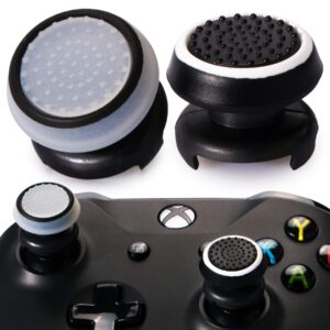 playrealm fps thumbstick extender & 3d texture rubber silicone grip cover 2 sets for xbox series x/s & xbox one controller(black+clear)