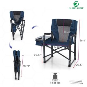 ALPHA CAMP Director Chair with Side Table Heavy Duty Portable Chair with Cup Holder Cooler Bag Steel Outdoor Folding Chair for Adults Oversized Lawn Chair for Camping, Picnic，Capacity-350 lbs