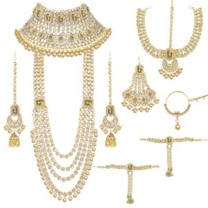 aheli ethnic indian indian traditional bollywood faux kundan dulhan heavy bridal jewelry set with choker earrings maang tikka hathphool for women girls