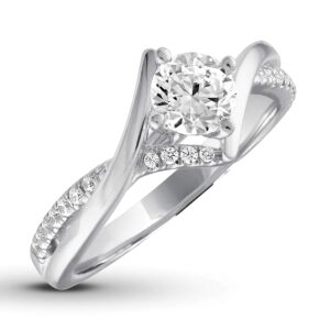 VOLVIROS Engagement Ring 1.0 CT Moissanite Engagement Rings for Women Platinum Plated Silver Size 4.5