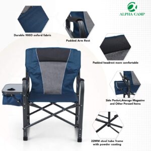 ALPHA CAMP Director Chair with Side Table Heavy Duty Portable Chair with Cup Holder Cooler Bag Steel Outdoor Folding Chair for Adults Oversized Lawn Chair for Camping, Picnic，Capacity-350 lbs